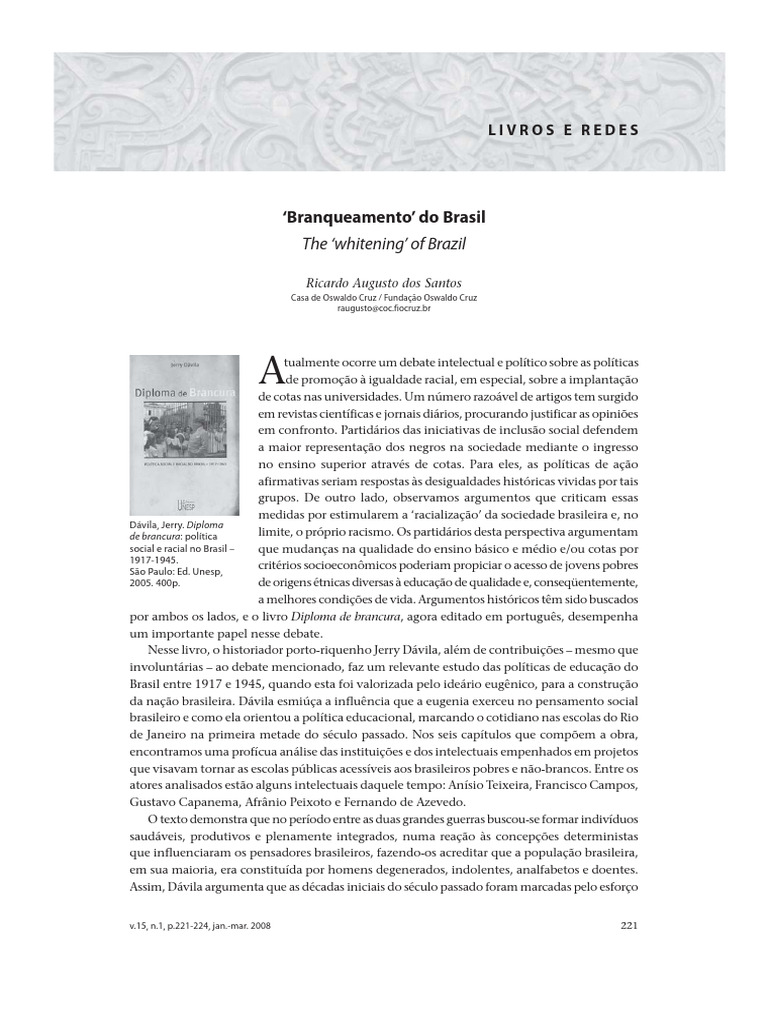 DOS SANTOS Branqueamento | PDF | Eugenia | Raça (categorização humana)