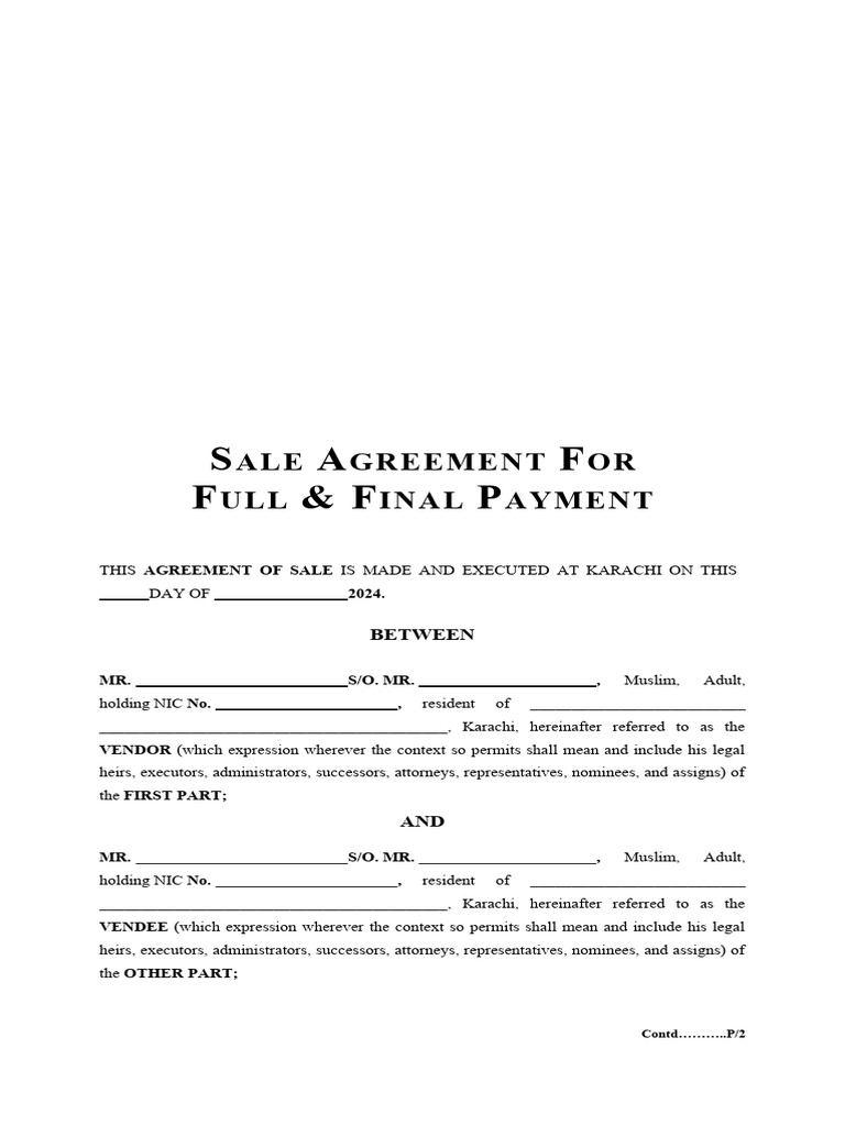 Full & Final Property Sale Agreement | PDF | Deed | Civil Law (Legal ...