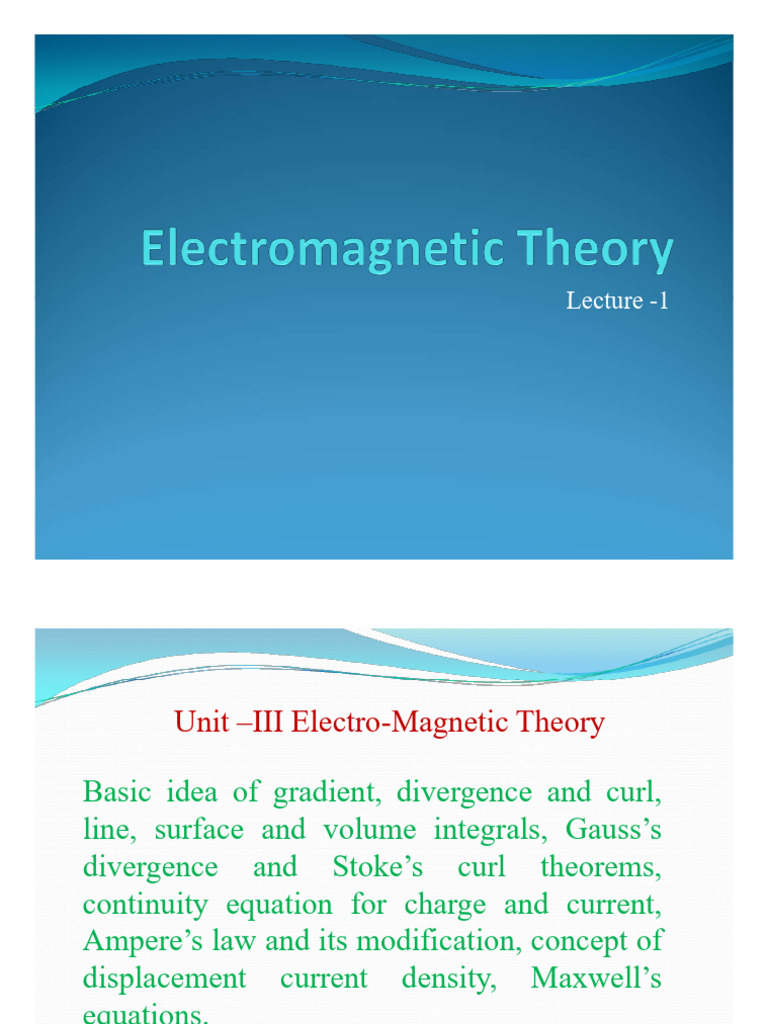 EM Theory- Lect -I | PDF | Electromagnetism | Euclidean Vector