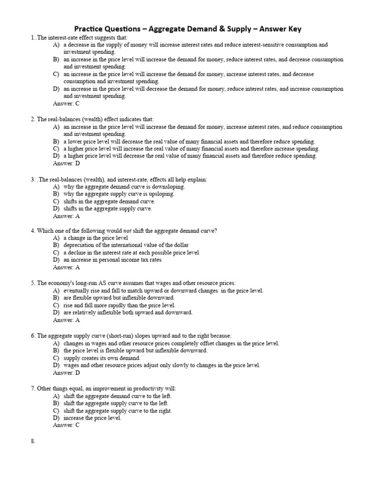 Practice Questions - Aggregate Supply Andn Demand - Answer Key | PDF ...