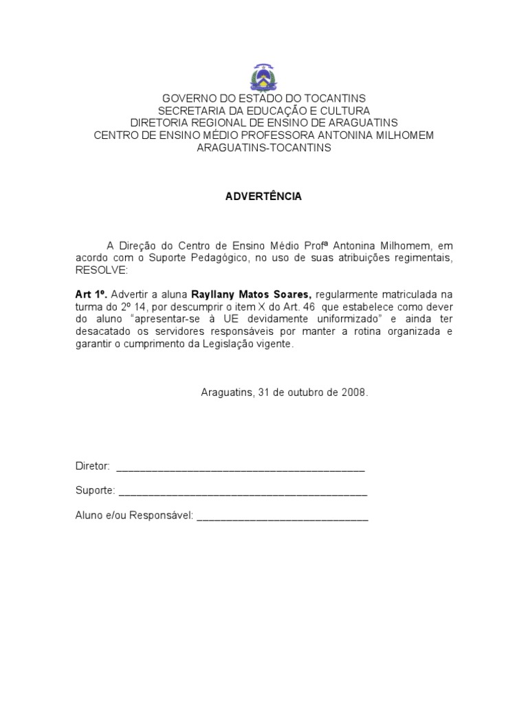 TERMO DE ADVERTÊNCIA