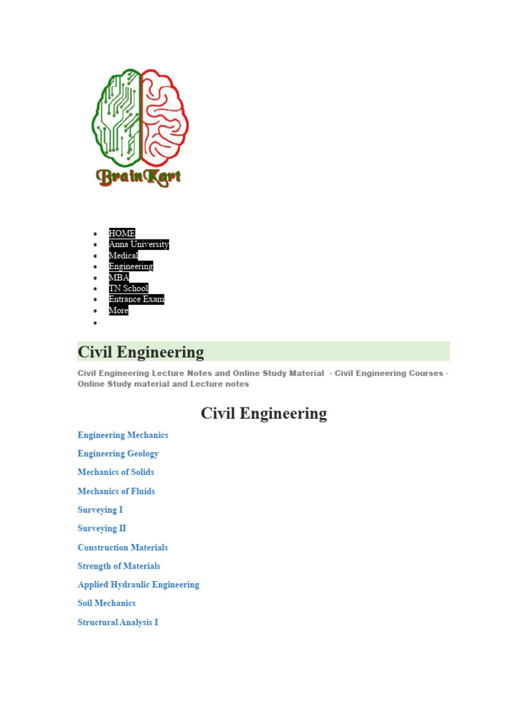 Civil Engineering Notes | PDF | Engineering | Civil Engineering