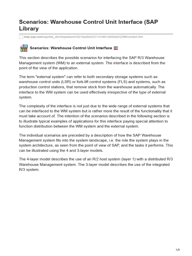 SAP-Scenarios Warehouse Control Unit Interface SAP Library | PDF ...