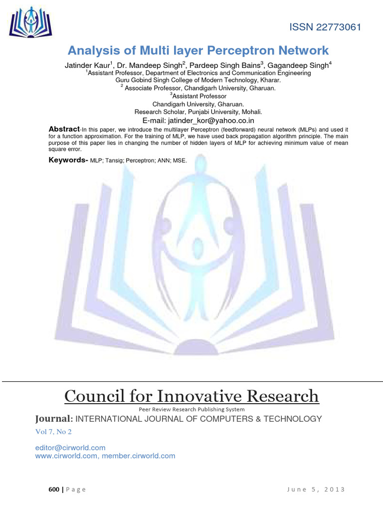 Analysis of Multi Layer Perceptron Network | Download Free PDF | Artificial Neural Network ...