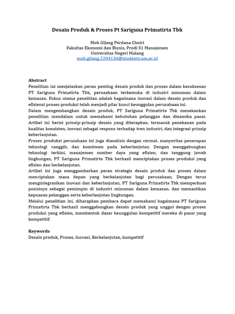 Moh Gilang Perdana Choiri Desain Produk & Proses PT Sariguna Primatirta ...