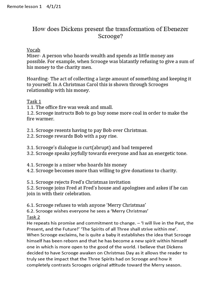 Scrooge's Transformation in A Christmas Carol | PDF | Ebenezer Scrooge ...
