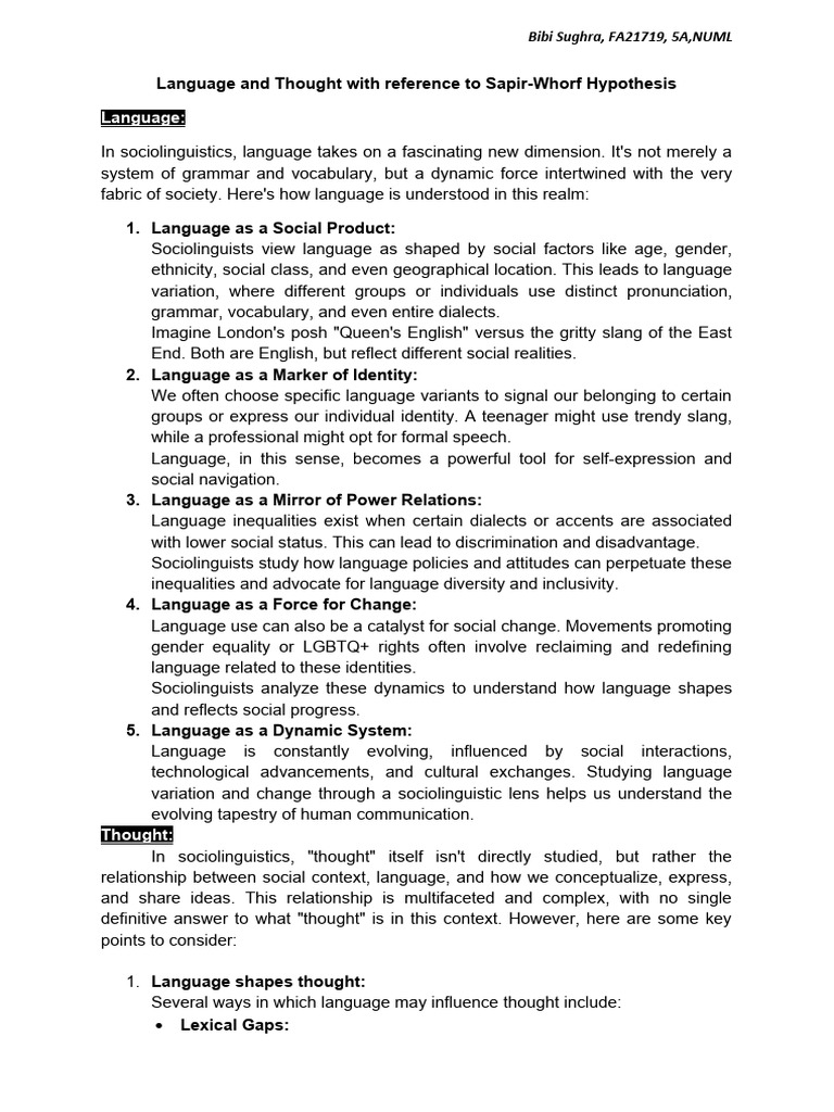 Sapir whorf Hypothesis | PDF | Thought | Cognition