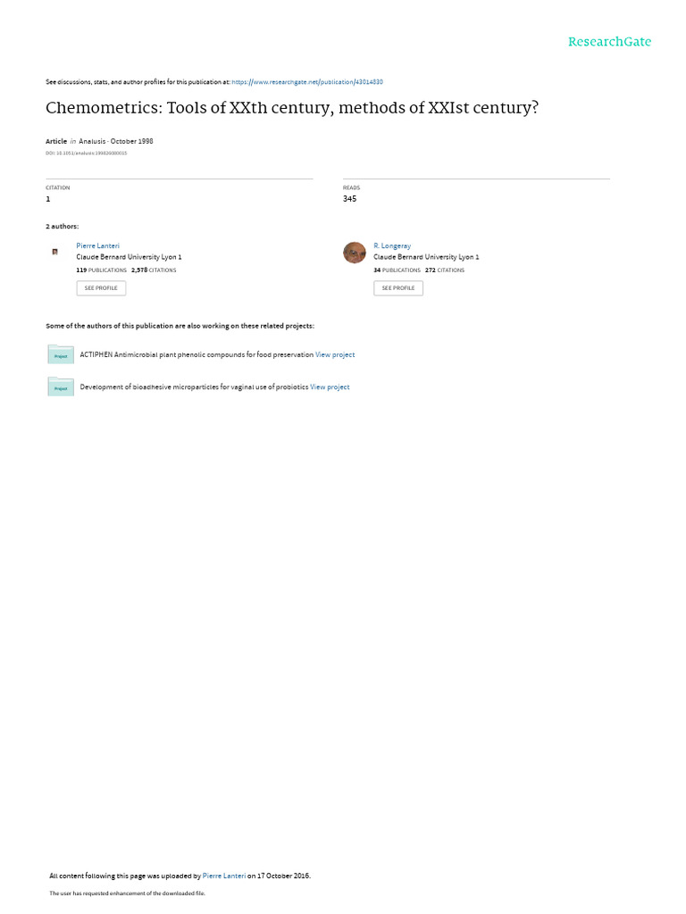 Chemometrics Tools of XXTH Century Methods of XXIs | PDF | Science ...