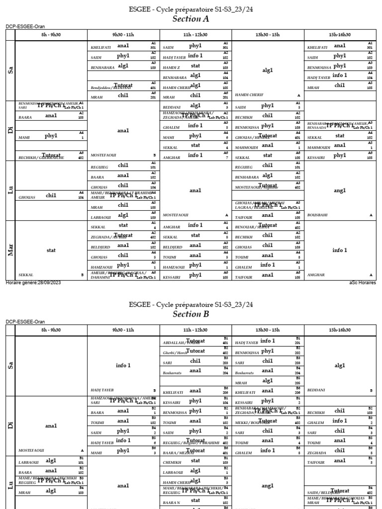 ESGEE Oran Schedule Overview | PDF