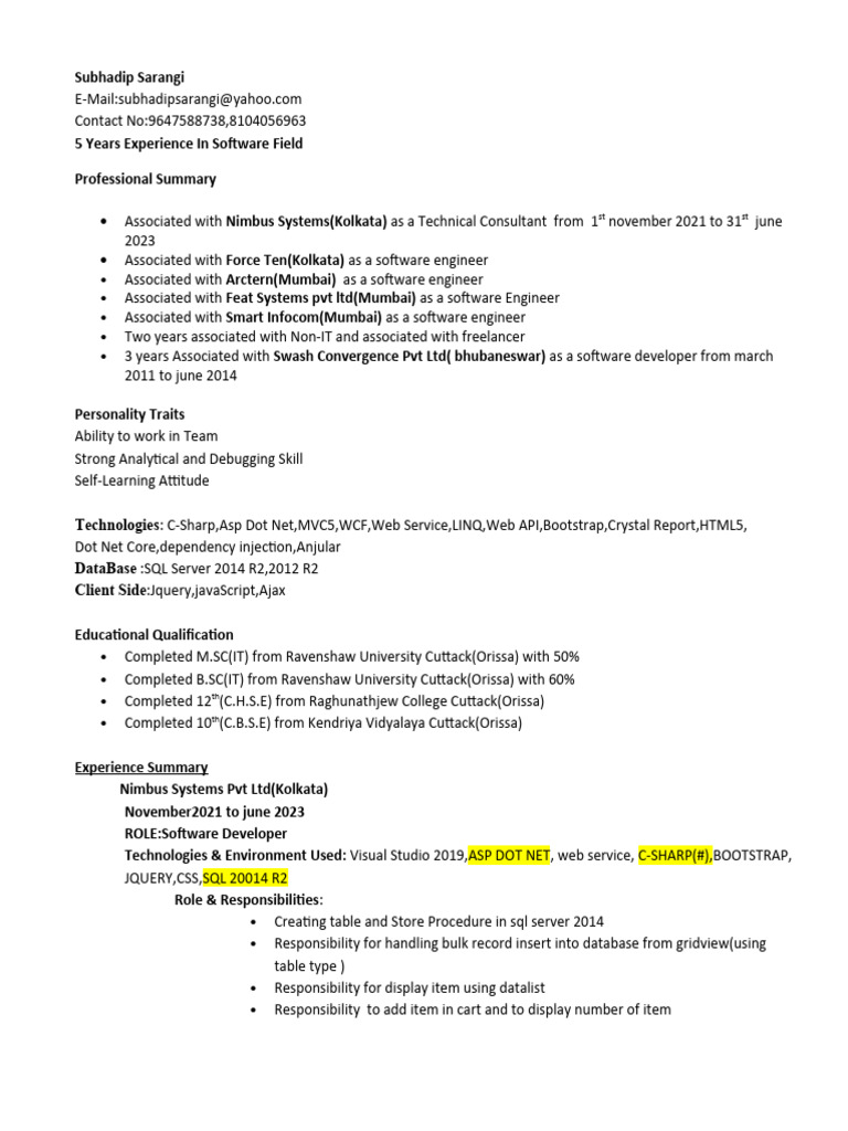 Naukri SUBHADIPSARANGI (6y 0m) | PDF | Microsoft Sql Server | Databases