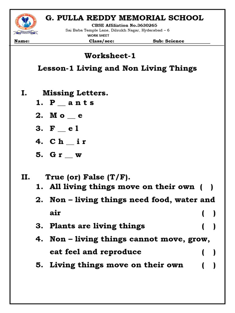 Grade1 Science Ls-1 WS-1 | PDF
