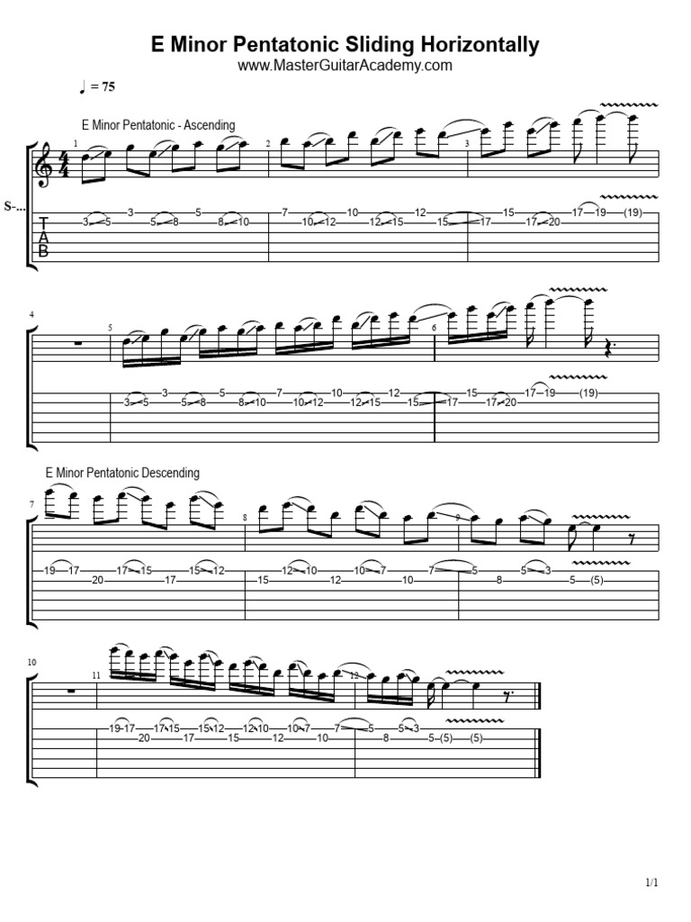 E Minor Pentatonic Sliding Horizontally - TAB | PDF