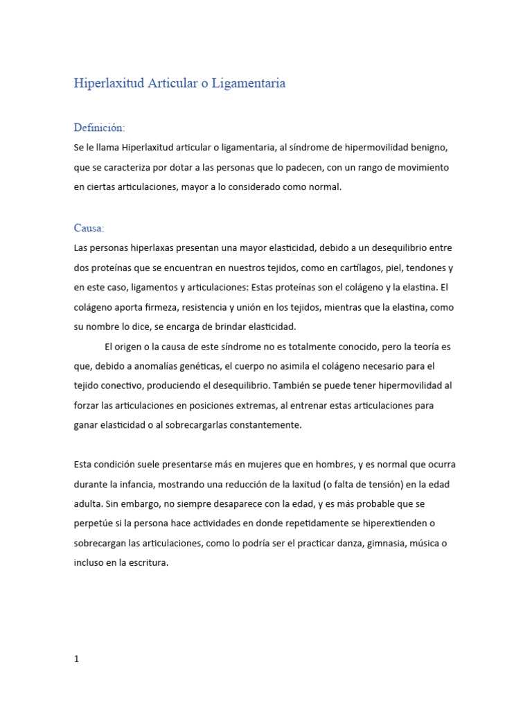 Hiperlaxitud Articular: Causas y Tratamiento | PDF | Articulación ...