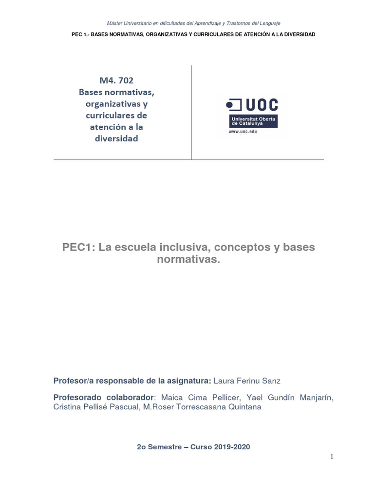 PEC1 - CAST - 19-20 2o Semestre | PDF | Inclusión (Educación) | Evaluación