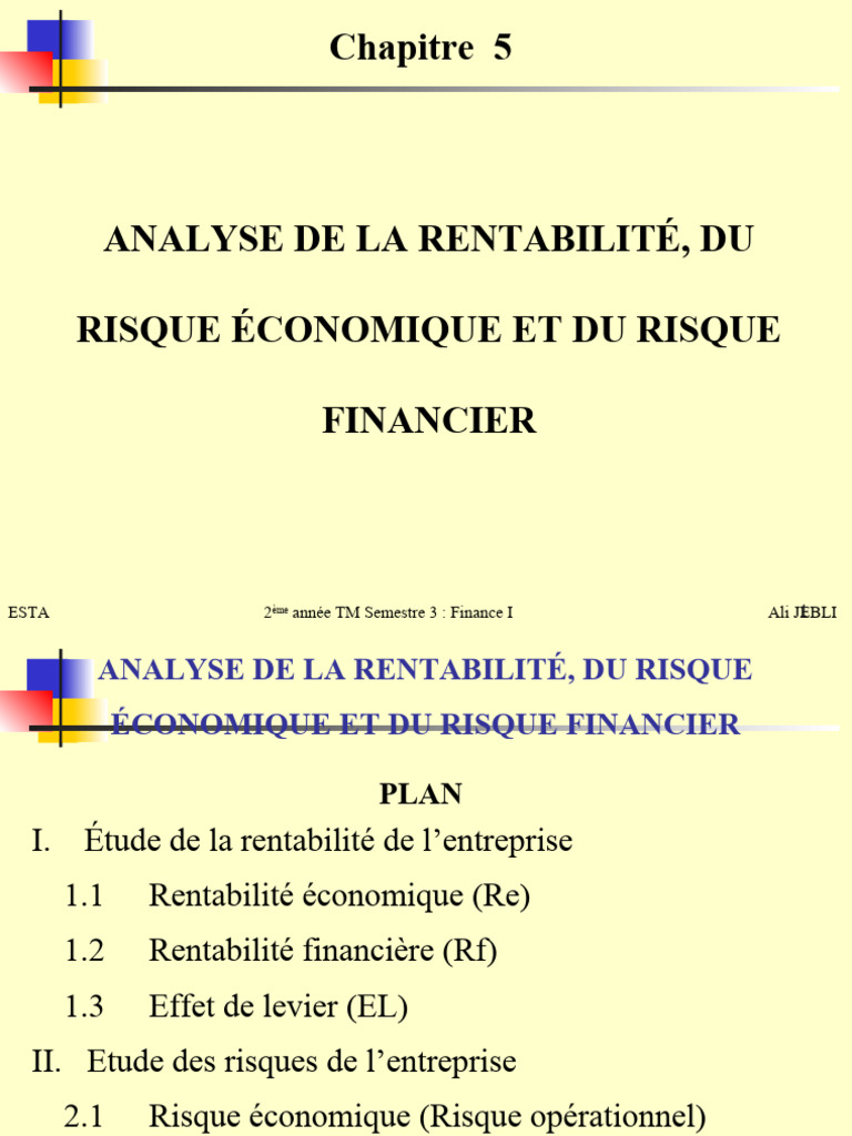 Chapitre 5 - Analyse de La Rentabilité, Du Risque Économique Et Du ...