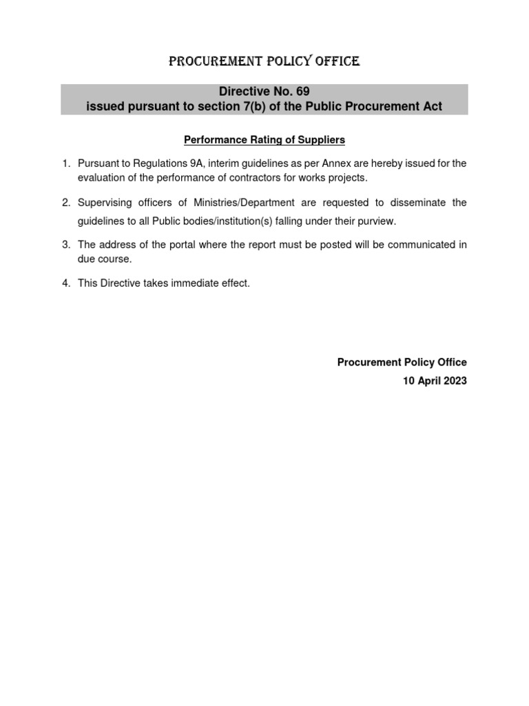 Directive 69 | PDF | Procurement | Business