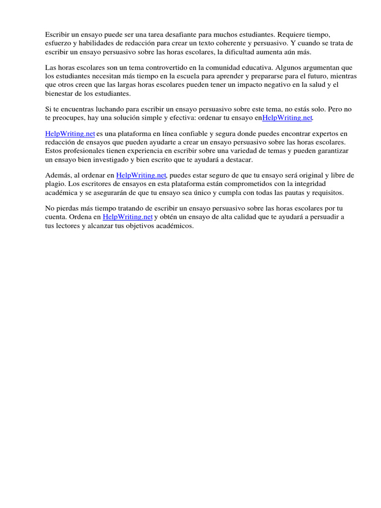 Ensayo Persuasivo Sobre Las Horas Escolares | PDF | Ensayos ...