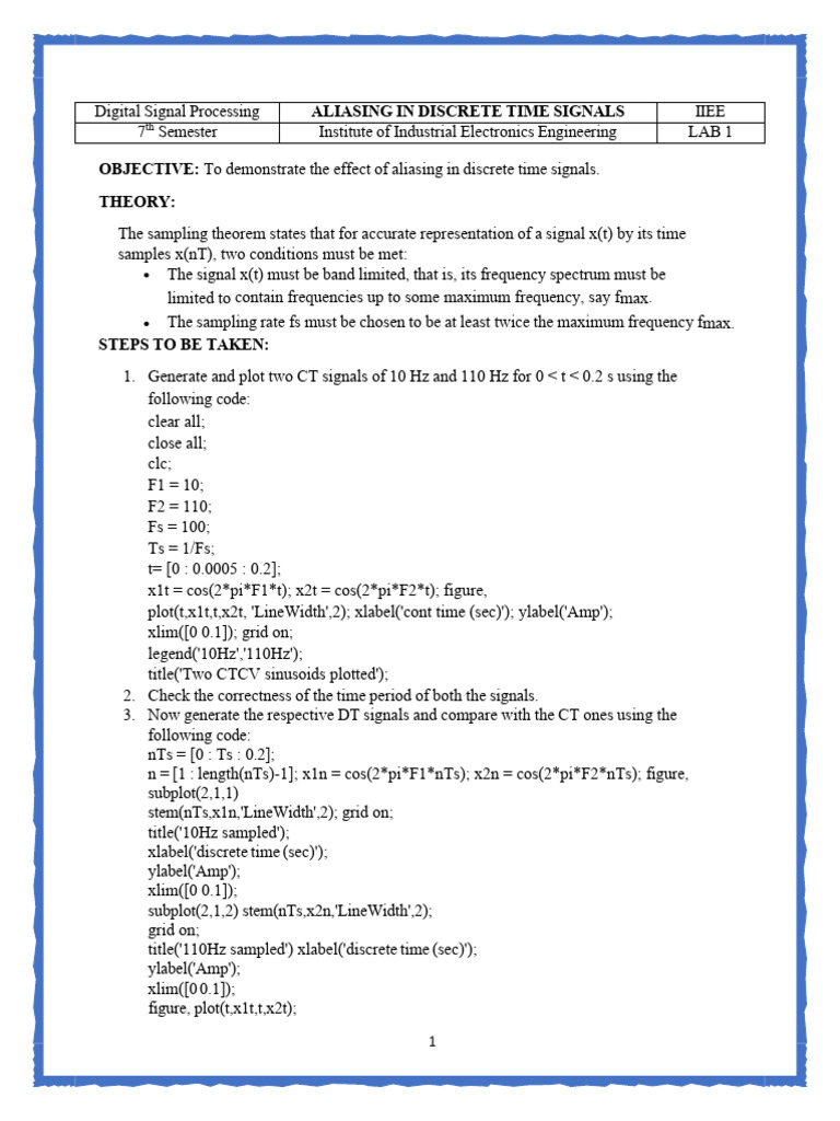 All Labs DSP | PDF | Sampling (Signal Processing) | Filter (Signal Processing)