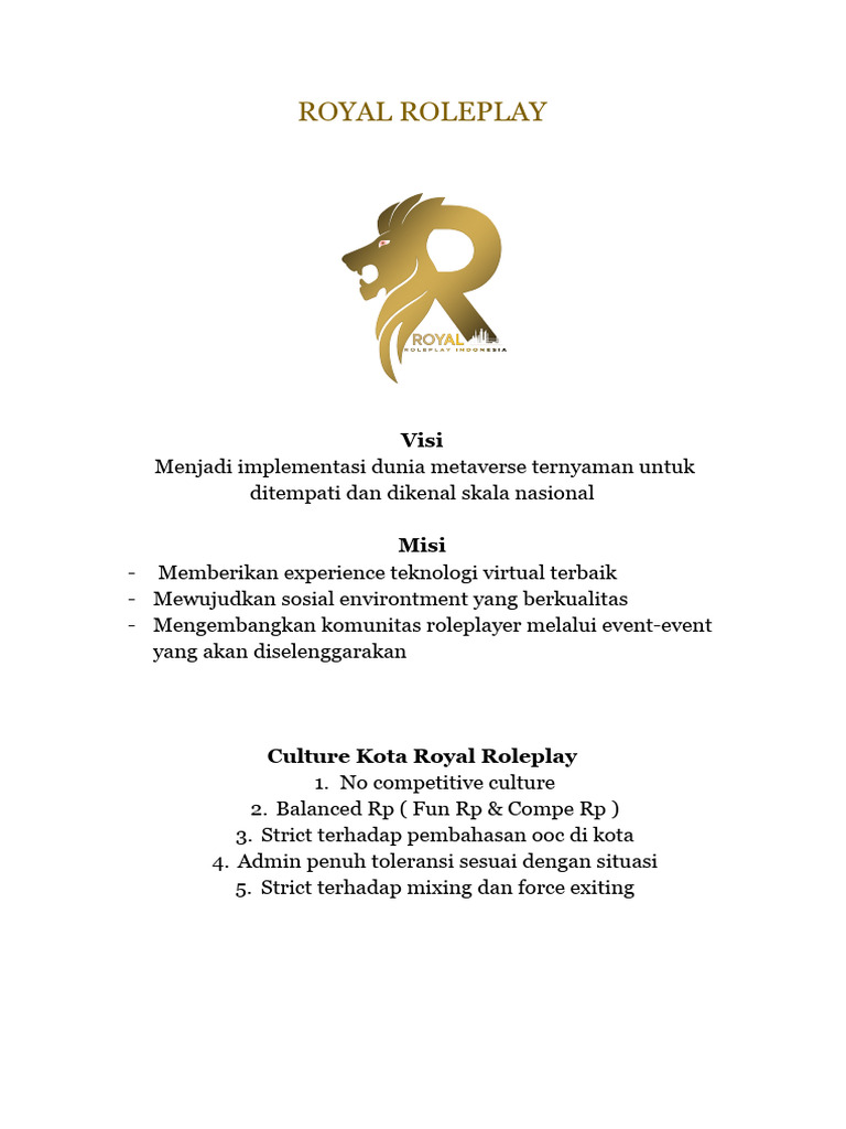 Royal Roleplay General Plan | PDF