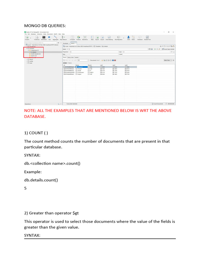 Mongo DB Queries | Download Free PDF | Computer Programming | Computing