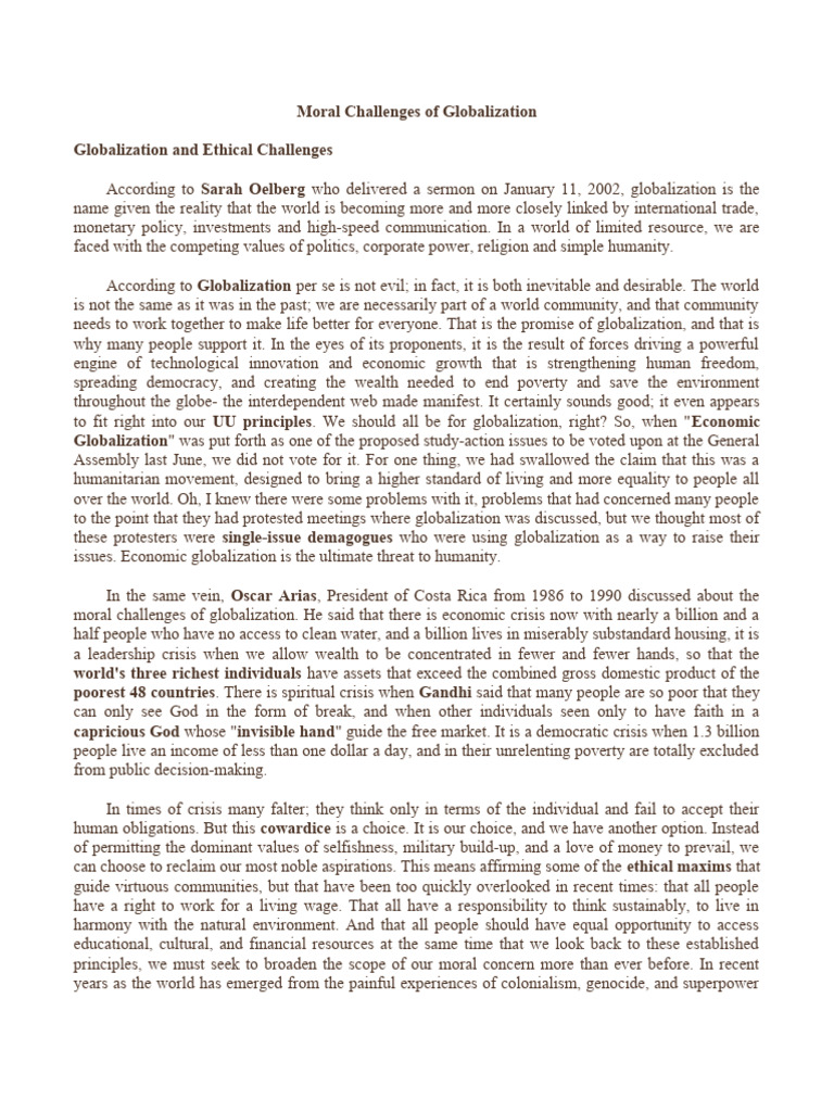 Moral Challenges of Globalization | PDF | Millennials | Globalization