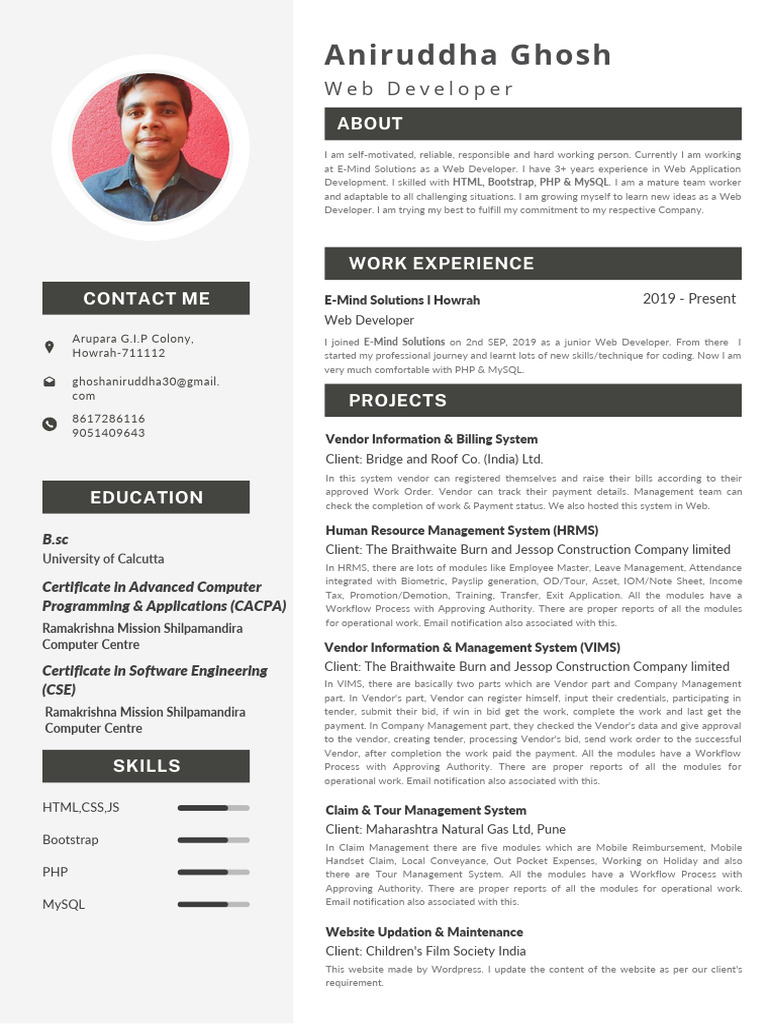 Aniruddha Ghosh PHP Developer Iriqa Services | PDF | Information Technology | Computing