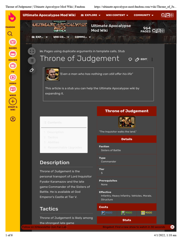 Throne of Judgement Ultimate Apocalypse Mod Wiki Fandom | PDF