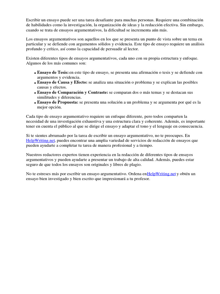 Diferentes Tipos de Ensayos Argumentativos | PDF | Ensayos | Experiencia