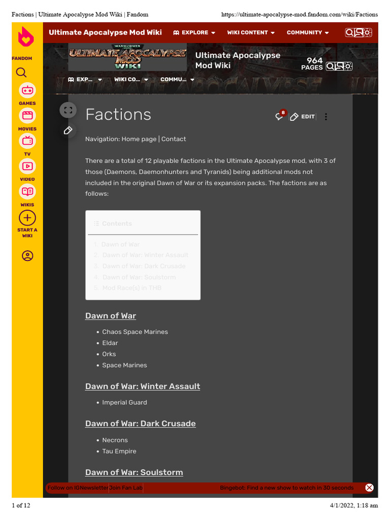 Factions Ultimate Apocalypse Mod Wiki Fandom | PDF