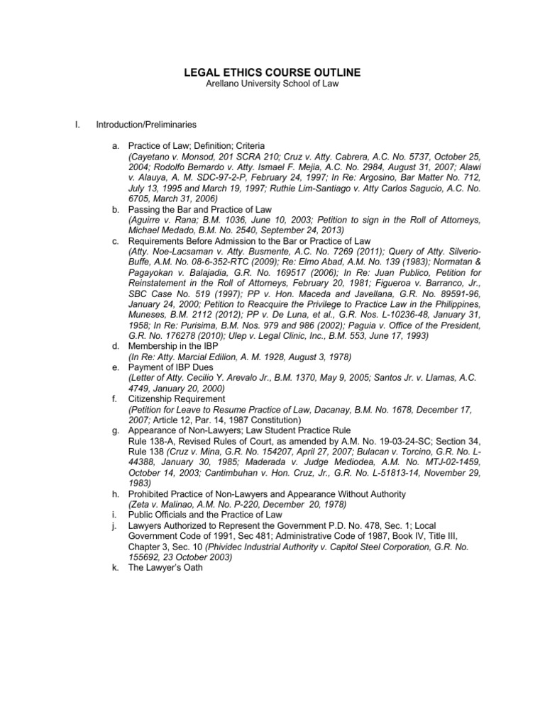 Legal Ethics Course Outline Overview | PDF | Public Law | Practice Of Law