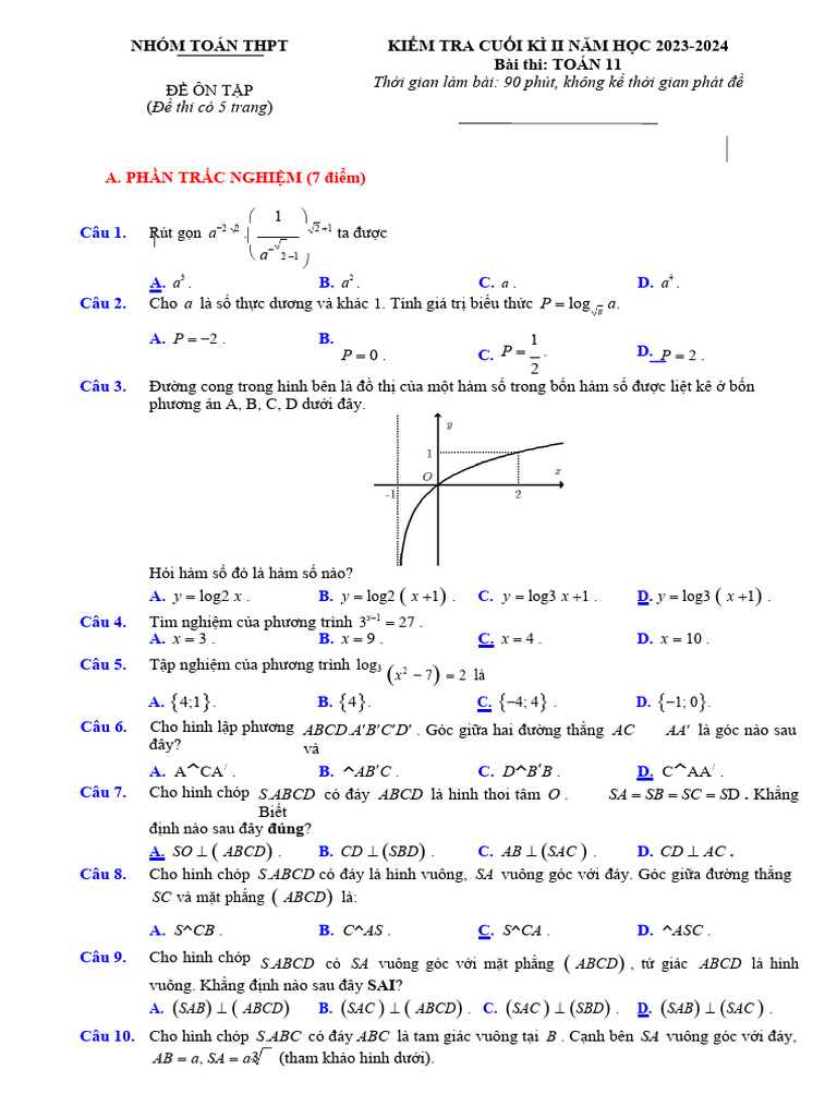 18 de On Tap Kiem Tra Cuoi Ki 2 Toan 11 Nam 2023 2024 70 TN 30 TL | PDF