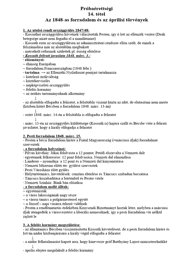 Az 1848-As Forradalom És Az Áprilisi Törvények | PDF