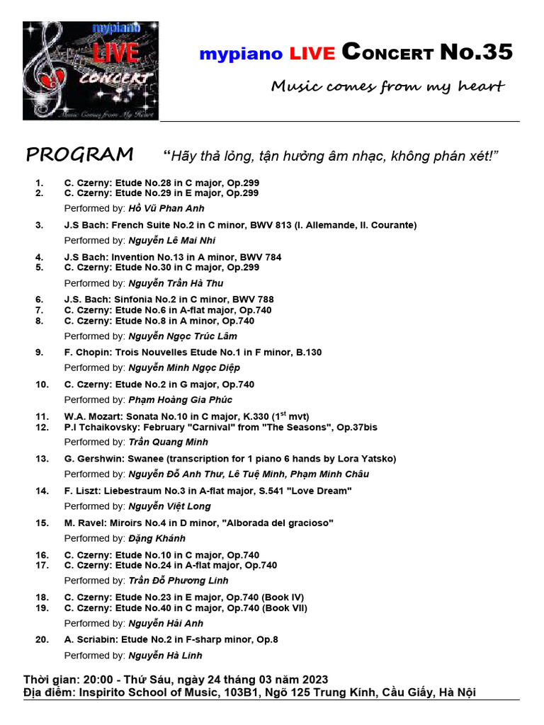 MyPiano Live Concert No.35 Program | PDF | Classics