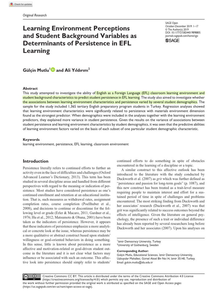Learning Environment Perceptions | PDF | Principal Component Analysis | Dependent And ...