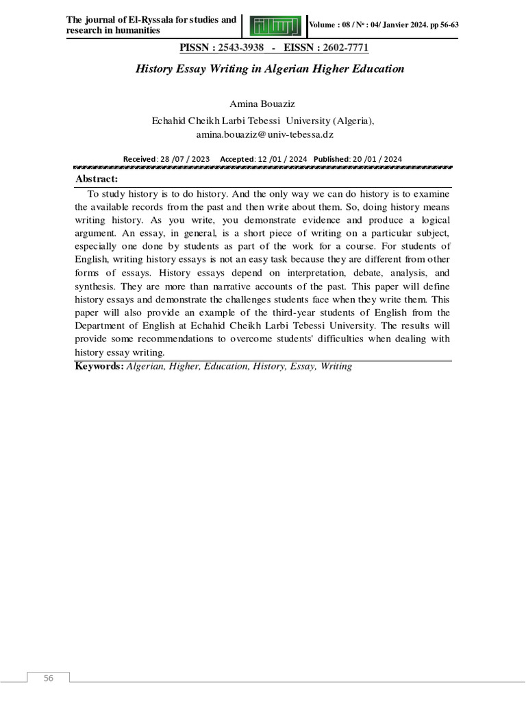 History Essay Writing in Algerian Higher Education | PDF | Essays ...