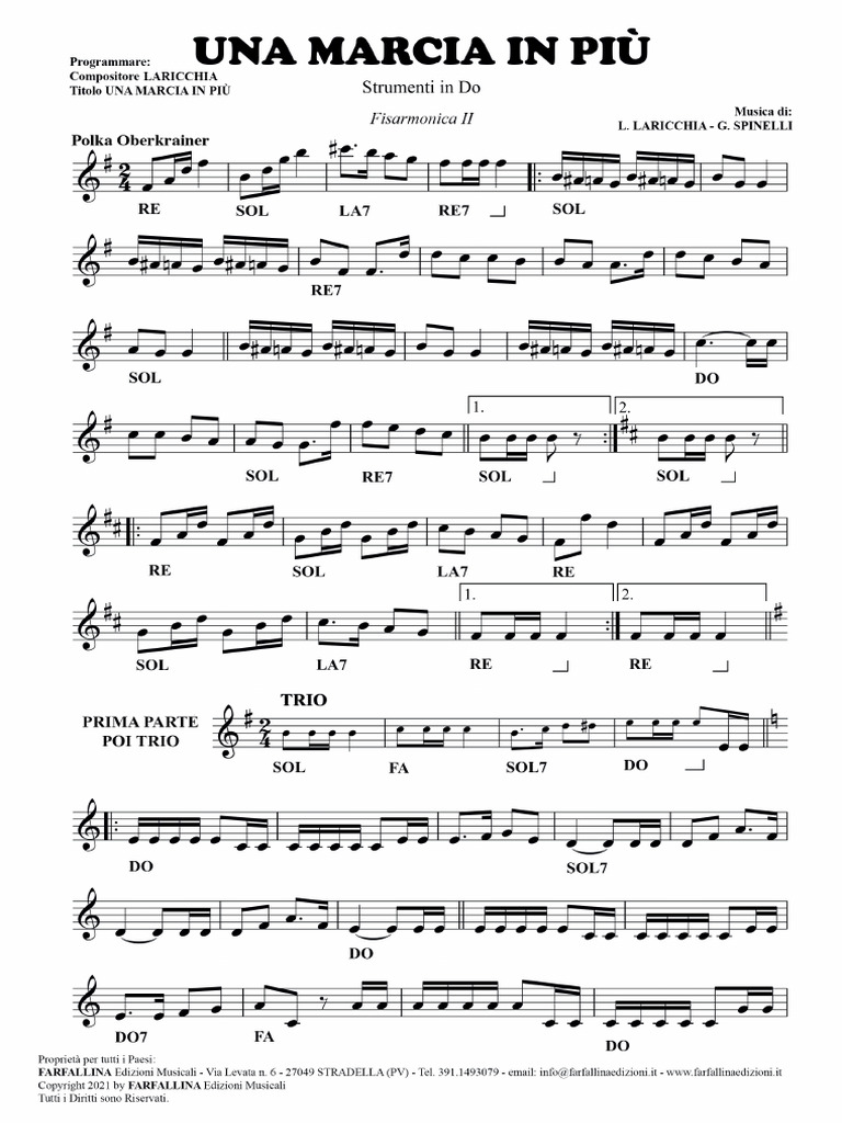 UNA MARCIA IN PIU Ç - Fisa II (Polka Oberkrainer) SPARTITO | PDF