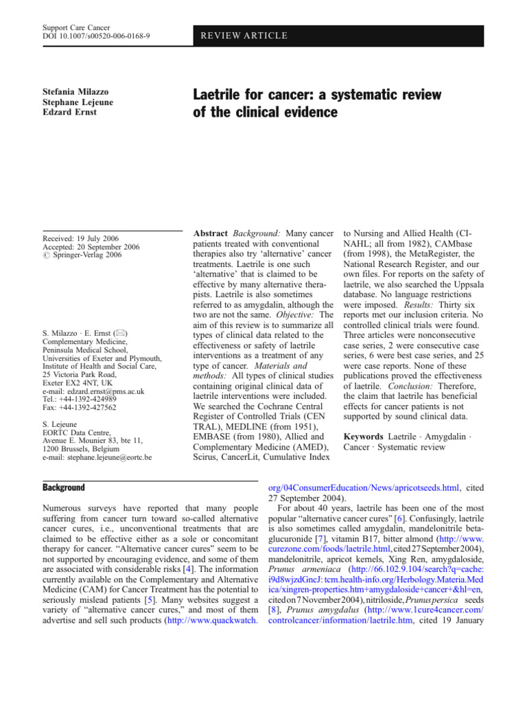 Cancer Patients: Laetrile Review | PDF | Medical Specialties | Medicine