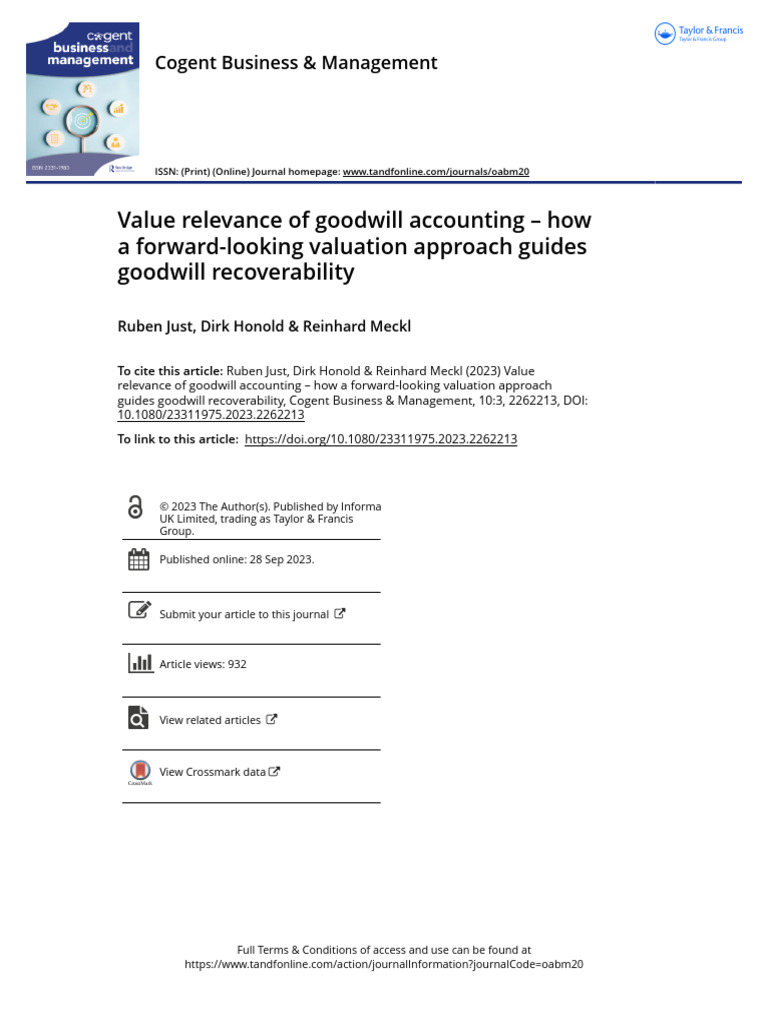 Value Relevance of Goodwill Accounting How A Forward-Looking Valuation Approach Guides Goodwill ...