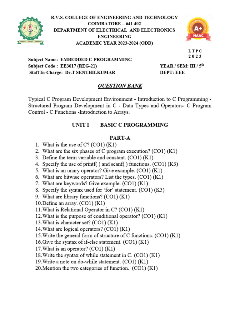 Ee3017-Ecp QB 2023 | PDF | C (Programming Language) | Microcontroller