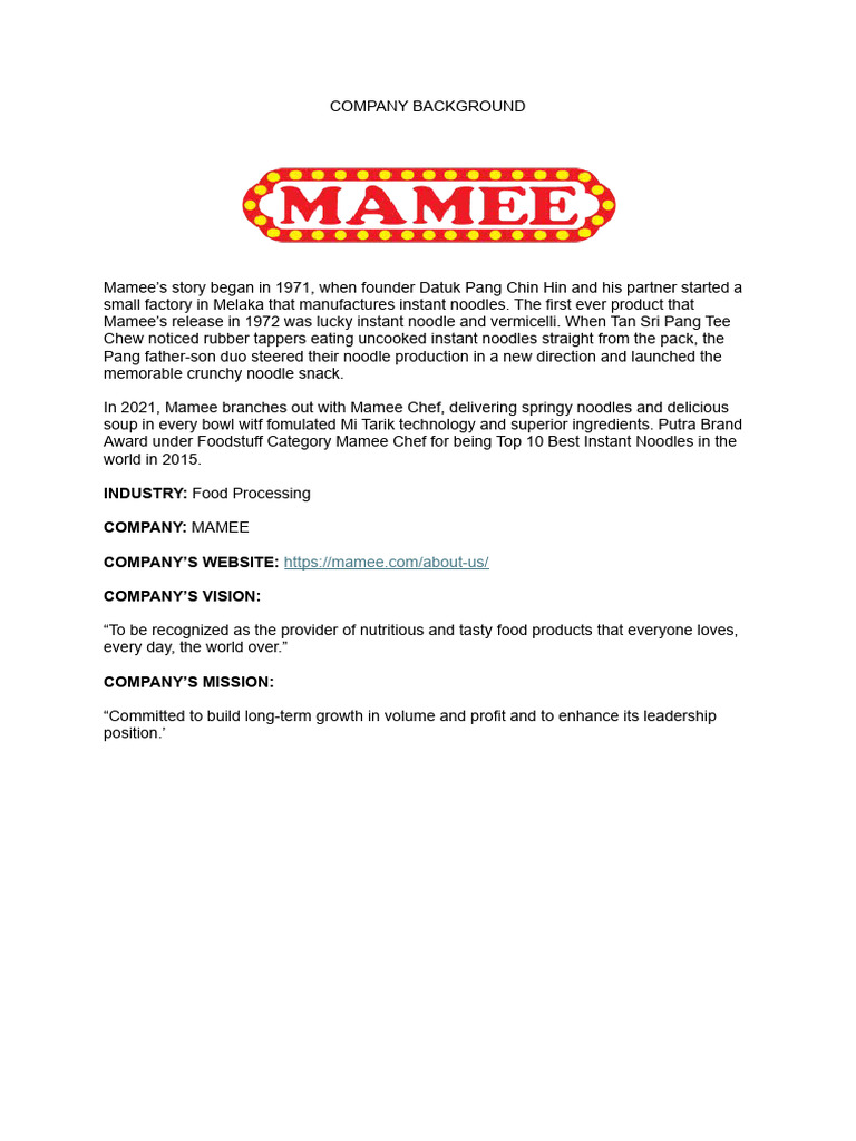 Description Logo Mamee | PDF | Social Science | Cooking, Food & Wine