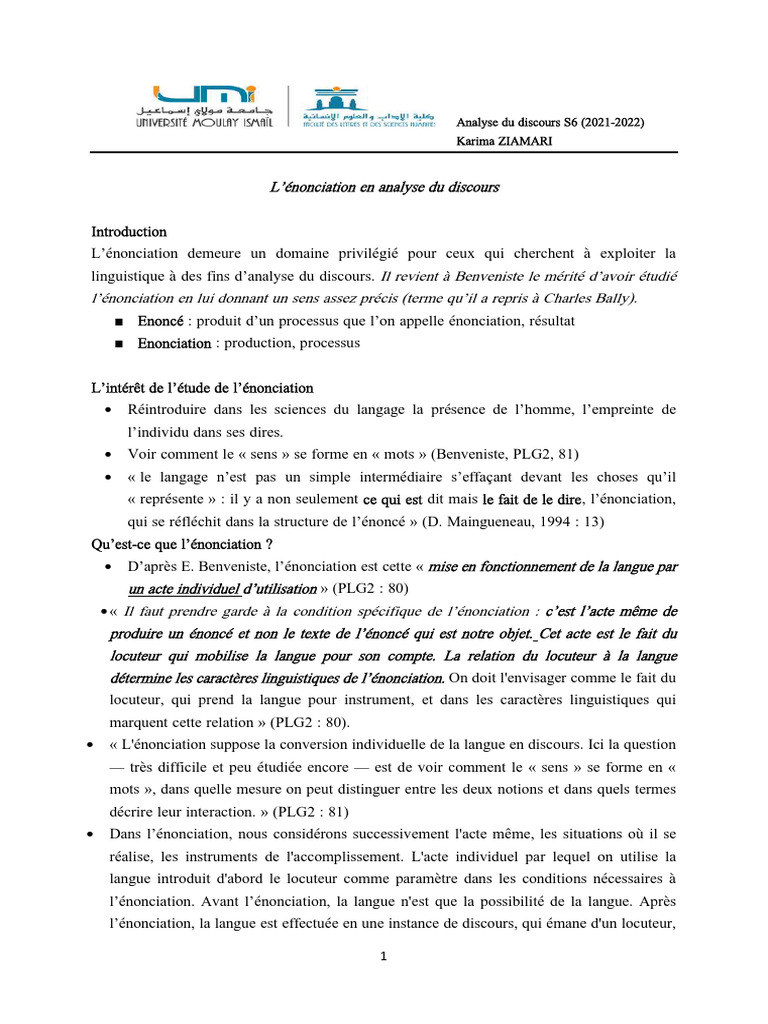 L'énonciation en analyse du discours | PDF | Phrase | Discours ...