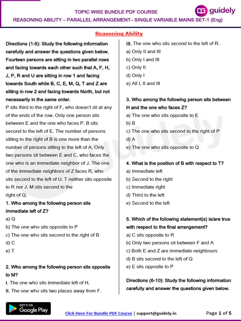 Reasoning Ability Parallel Arrangement PDF | PDF