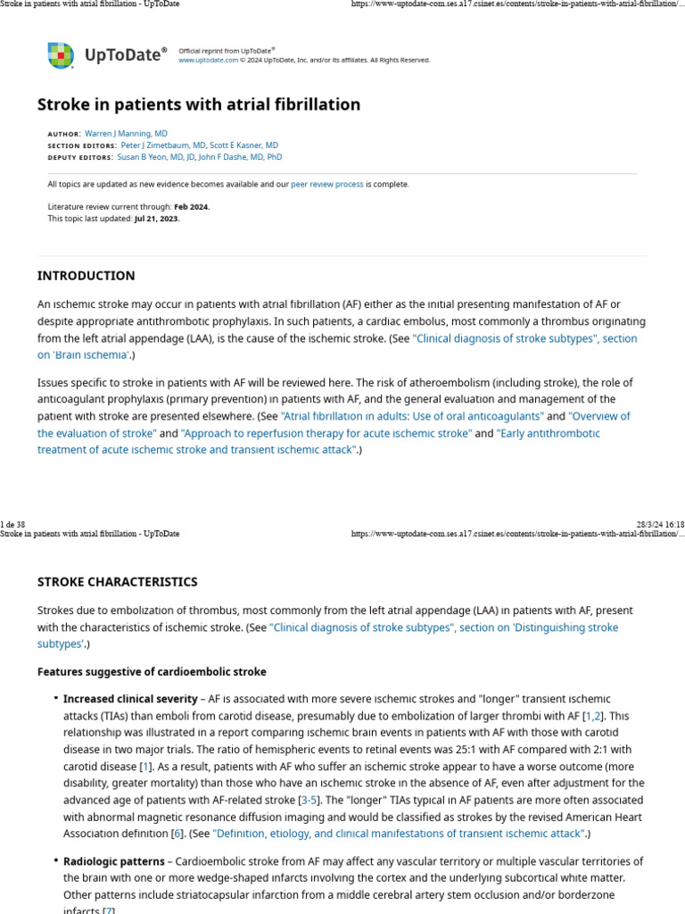Stroke in Patients With Atrial Fibrillation - UpToDate | PDF | Stroke ...