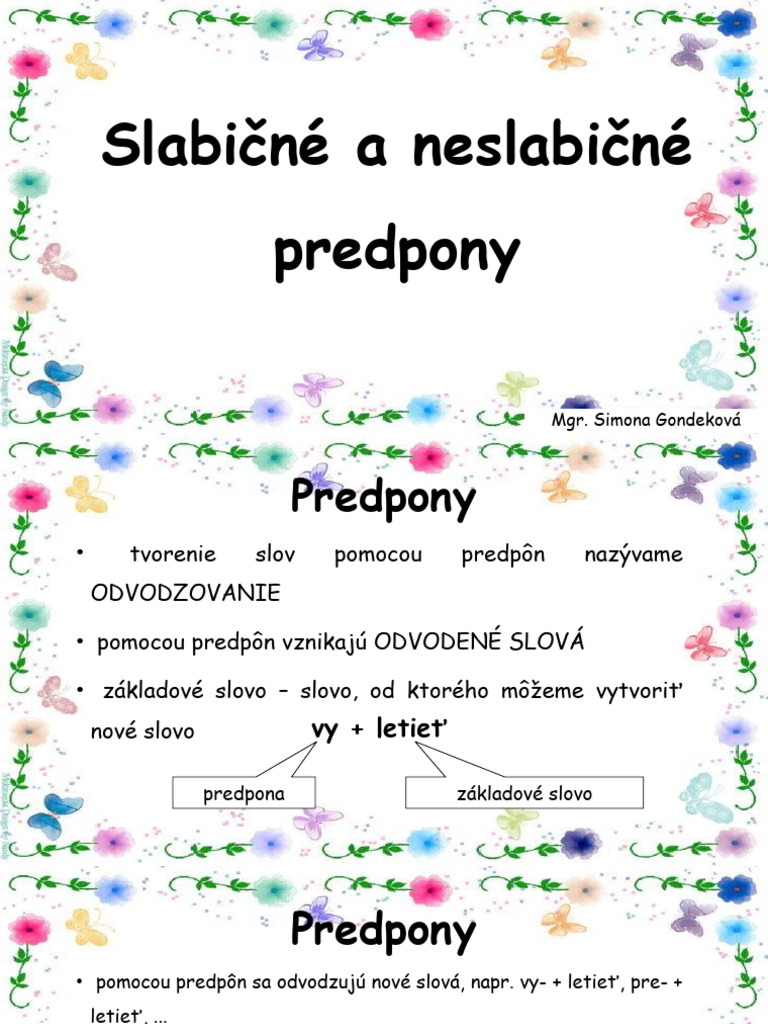 Slabičné A Neslabičné Predpony, Odvodené Slová | PDF