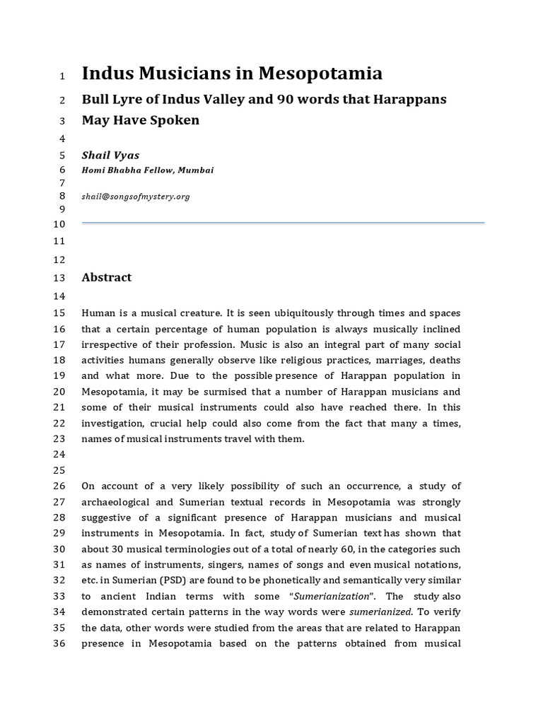Vyas2020 - Indus Musicians in Mesopotamia - Working Draft2 | PDF ...