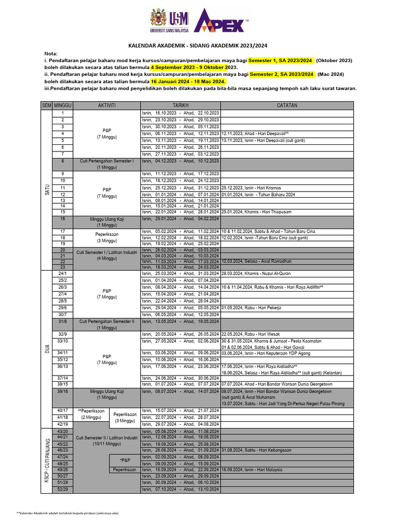 Kalendar Akademik Sidang 20232024 | PDF | Academic Term | Holidays