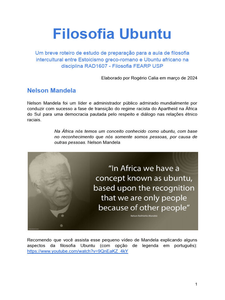 Filosofia Ubuntu - um roteiro de estudo (7) (2) | PDF | Nelson Mandela ...