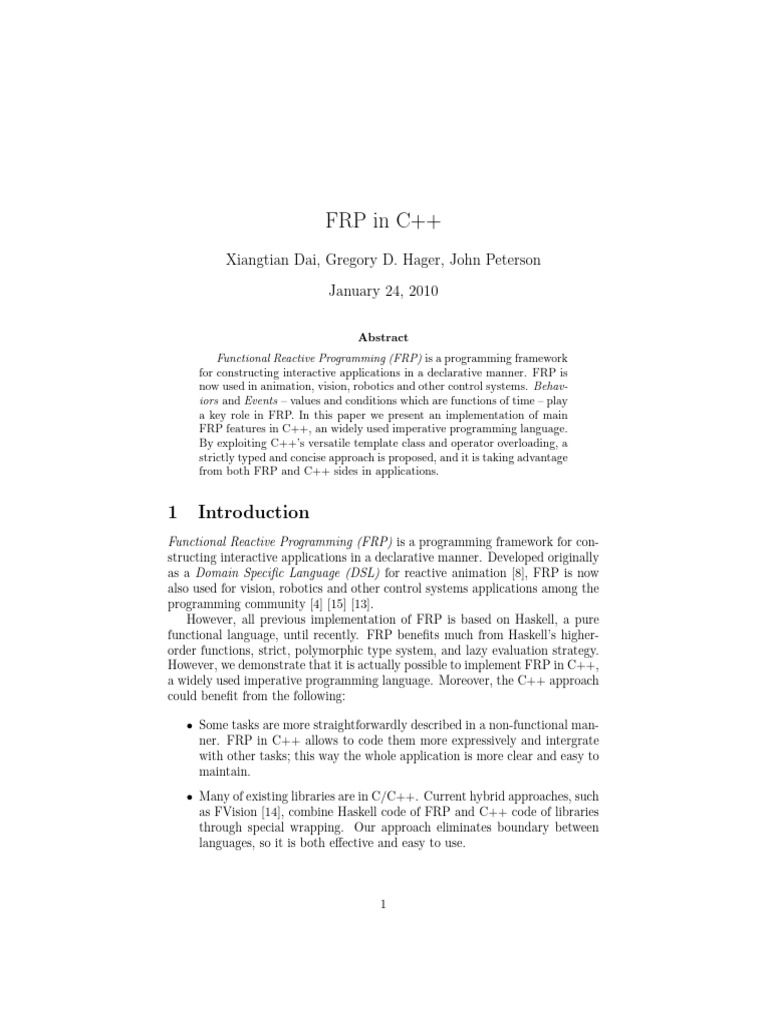 FRP in C++ | PDF | C++ | Class (Computer Programming)
