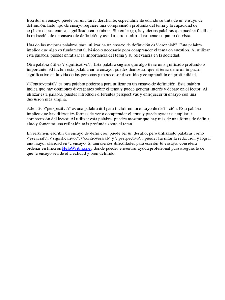 Palabras Buenas para Escribir Un Ensayo de Definición | PDF | World ...