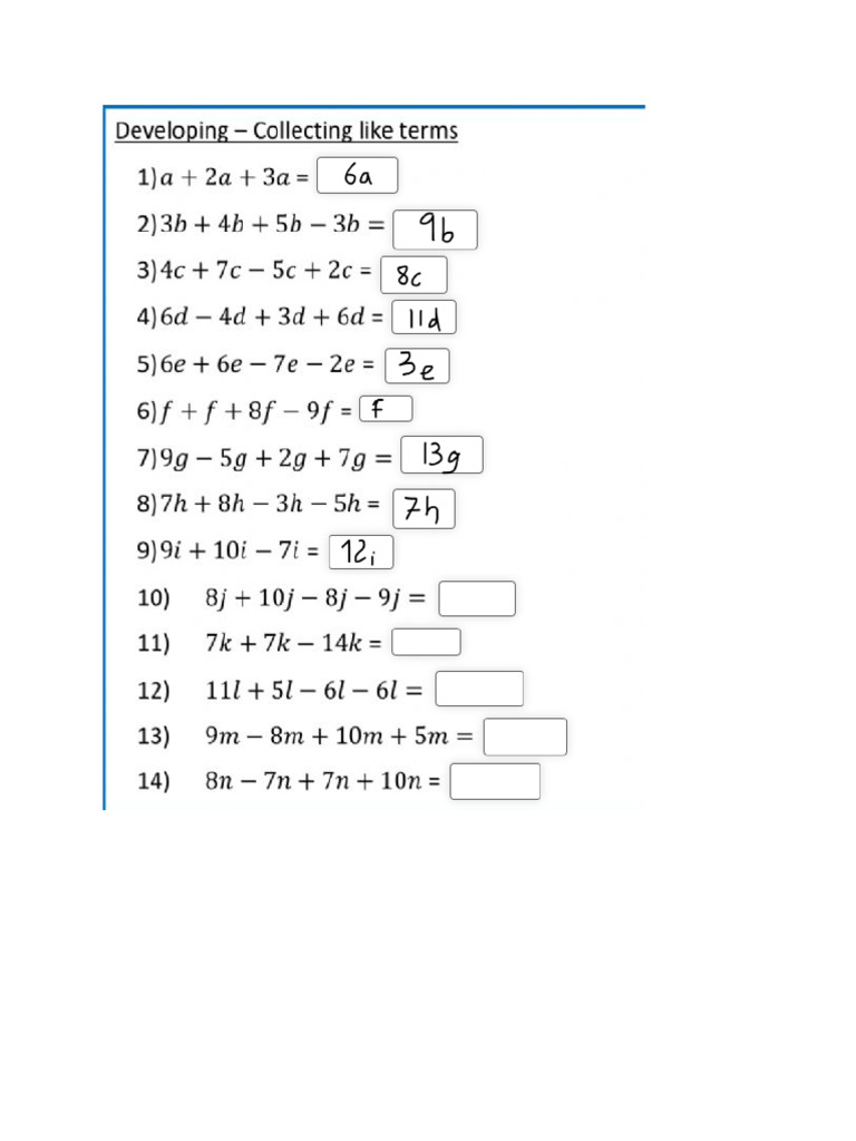 Collecting Like Terms | PDF